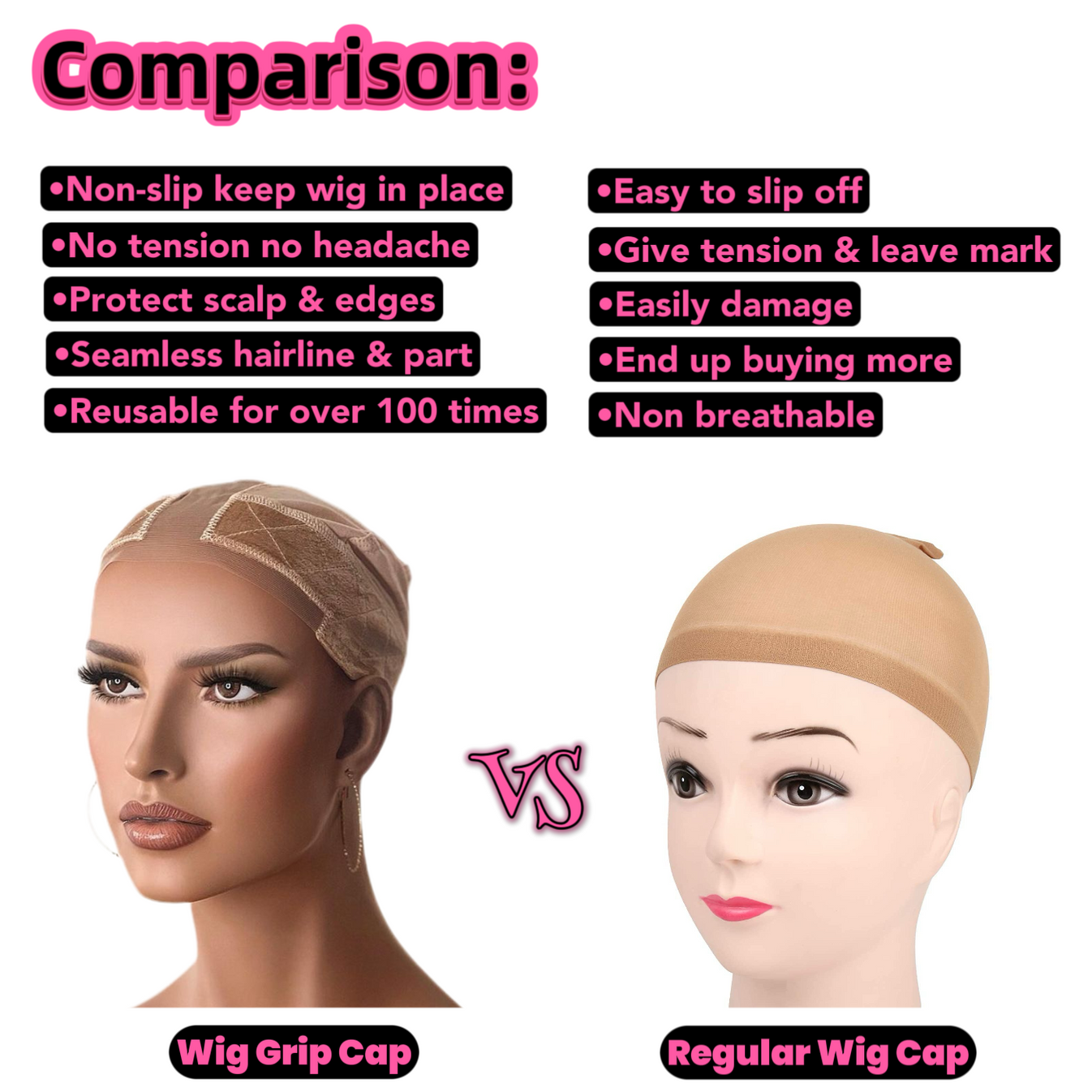 All-In-One Anti-Slip Lace Wig Grip Cap for Glueless Install And Keep W ...